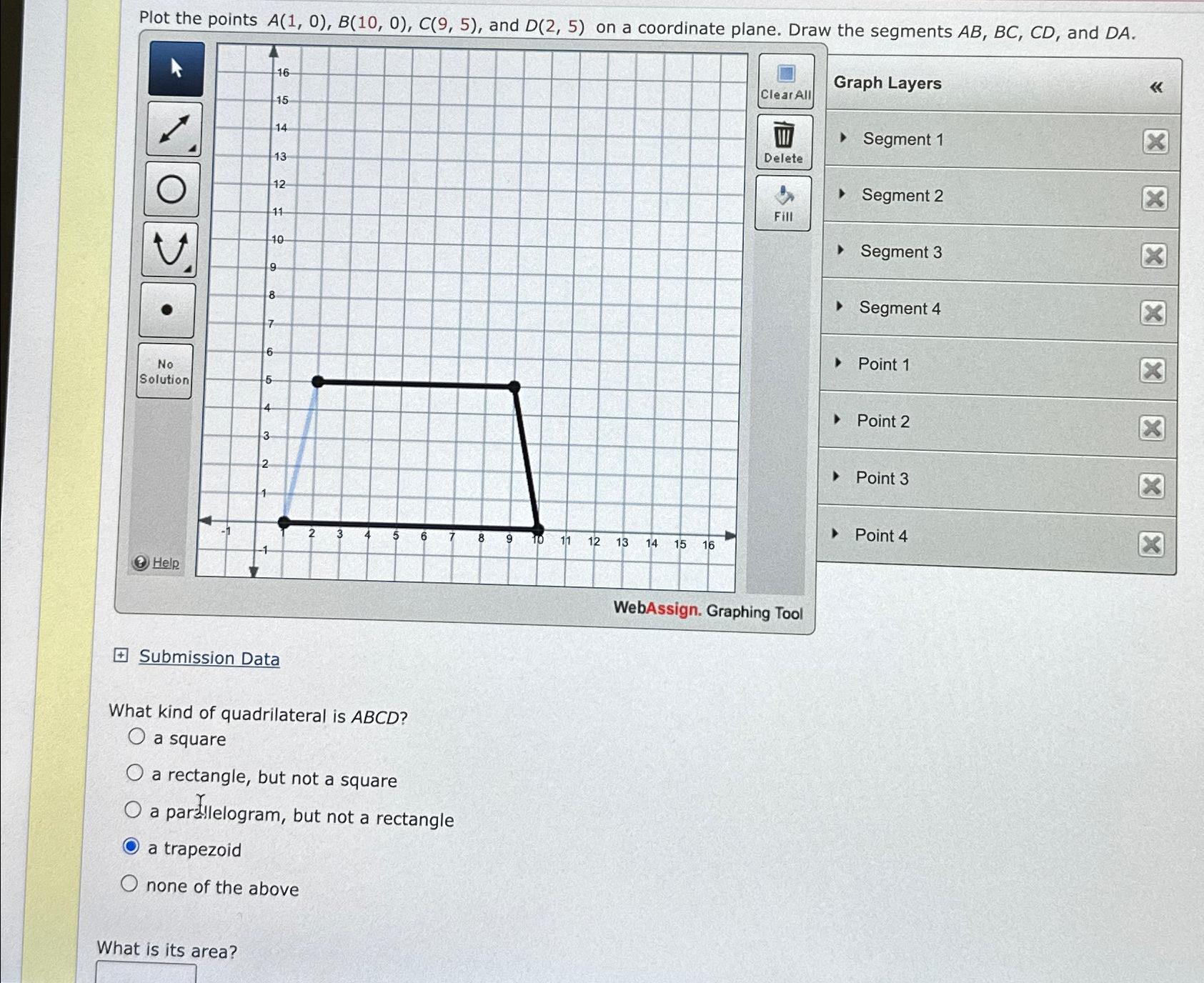 Solved Plot the points A(1,0),B(10,0),C(9,5), ﻿and D(2,5) | Chegg.com