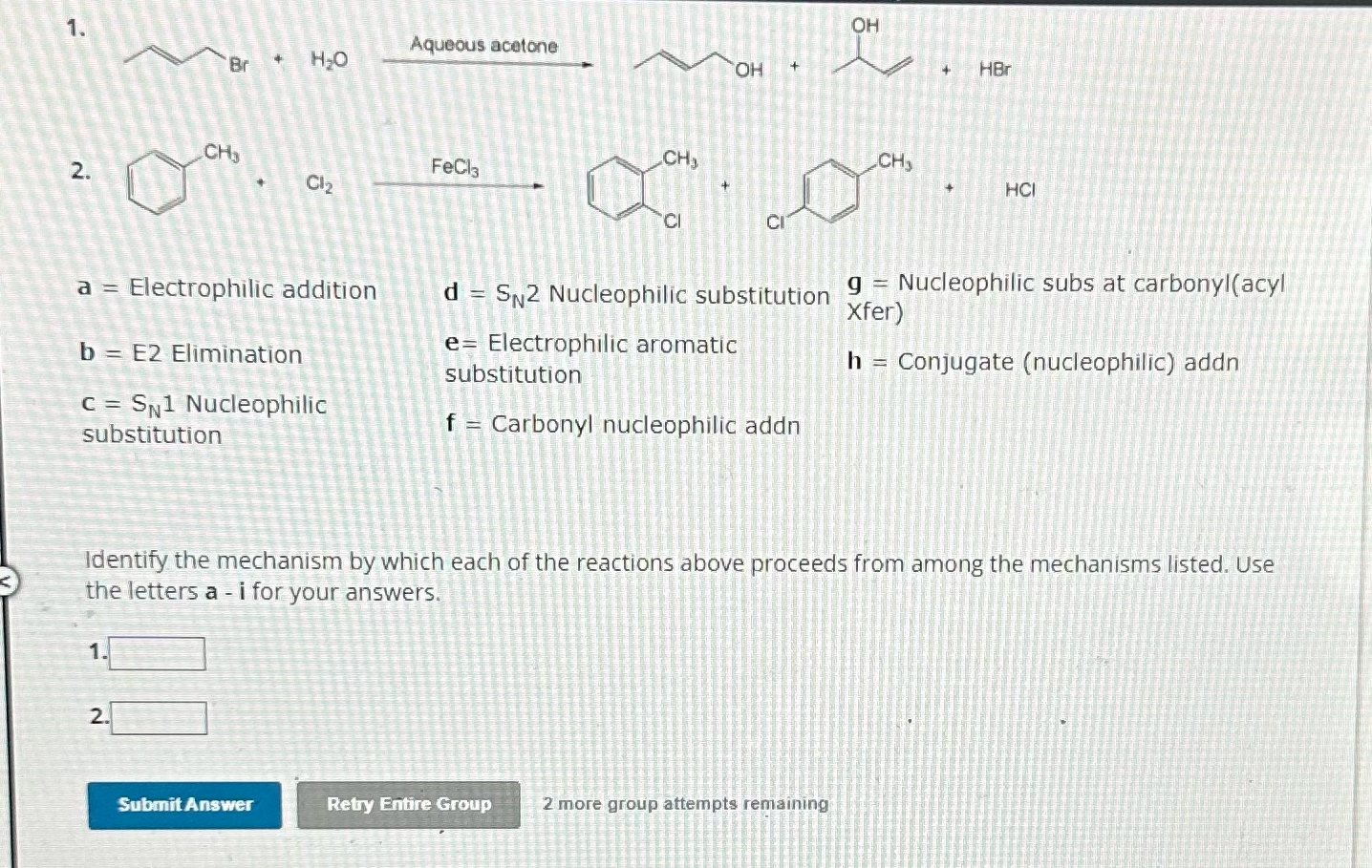 Solved a= ﻿Electrophilic additionb= ﻿E2 ﻿Eliminationc=SN1 | Chegg.com