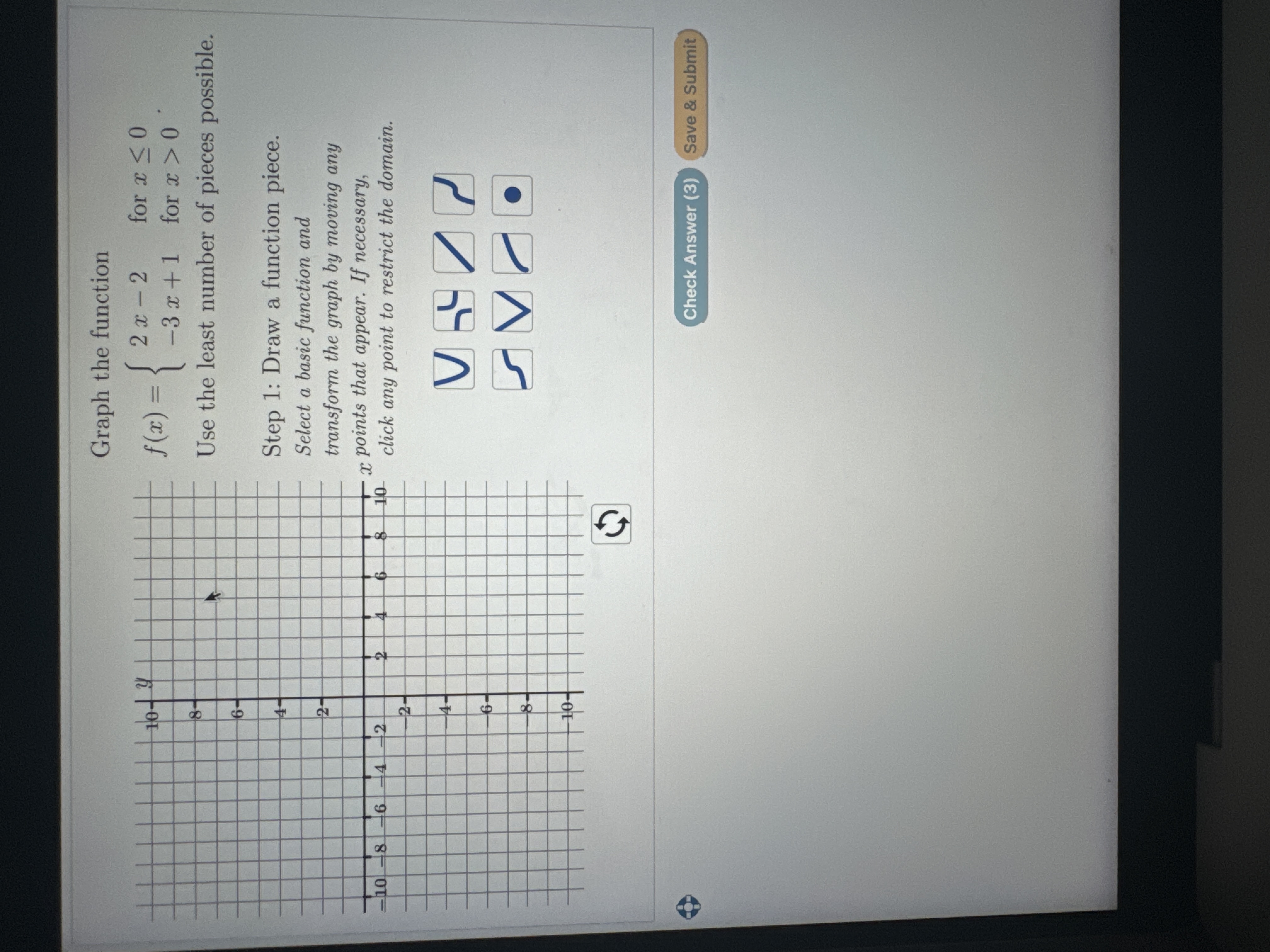 Solved Graph the functionf(x)={2x-2, for x≤0-3x+1, for x>0. | Chegg.com