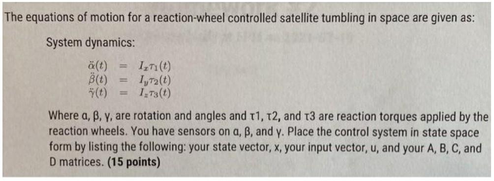 Solved The equations of motion for a reaction-wheel | Chegg.com