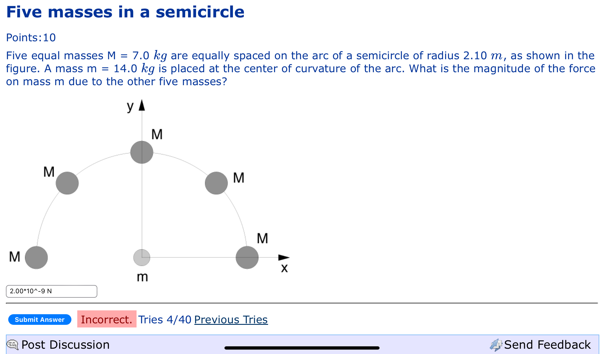 Solved Five masses in a semicirclePoints: 10Five equal | Chegg.com