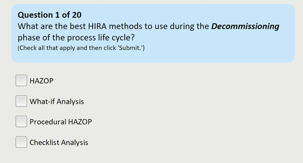 Solved Question 1 of 20 What are the best HIRA methods to | Chegg.com