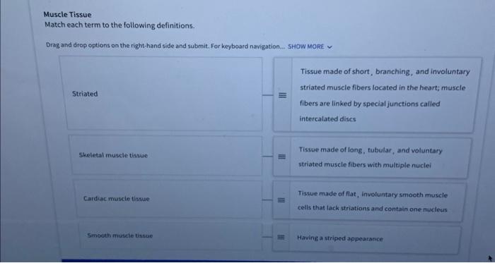 Solved Muscle Tissue Match each term to the following | Chegg.com