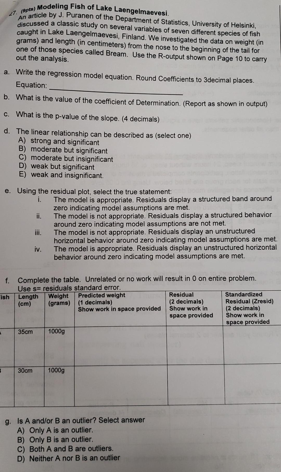 Solved summary (mylodel)27. (9pts) Modeling Fish of Lake | Chegg.com