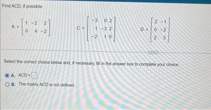 Solved Find ACD, if possible. | Chegg.com