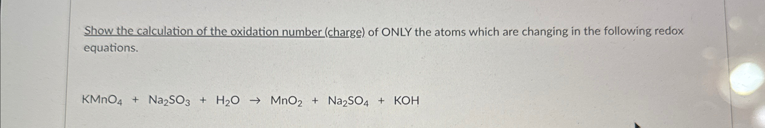 Solved Show the calculation of the oxidation number (charge) | Chegg.com
