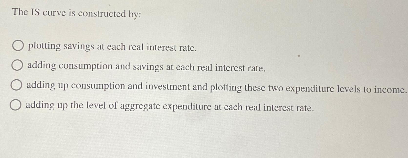 Solved The IS curve is constructed by:plotting savings at | Chegg.com