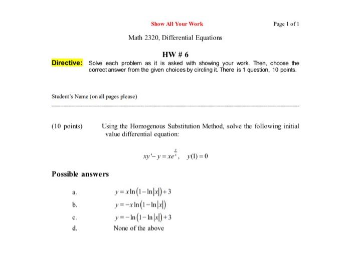 Solved Math 2320, Differential Equations HW # 6 Directive: | Chegg.com