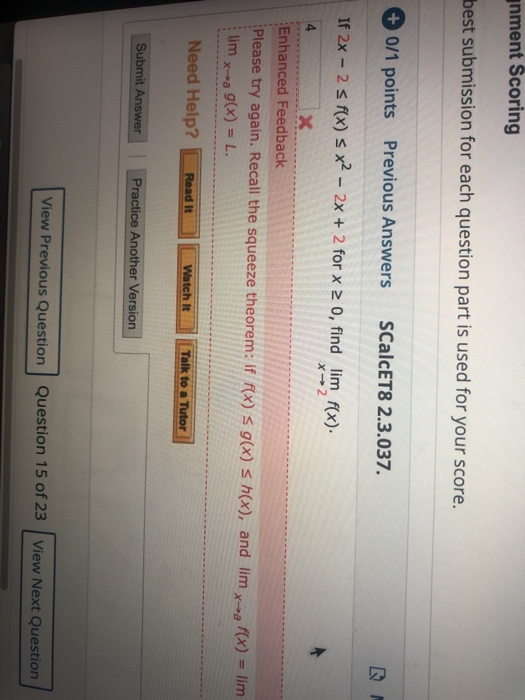 Solved nment Scoring best submission for each question part | Chegg.com