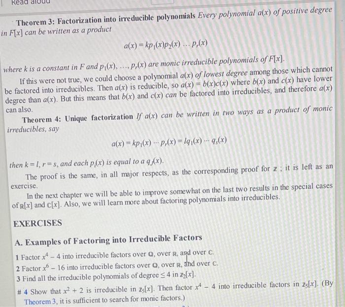 Solved Theorem 3 Factorization Into Irreducible Polynomials