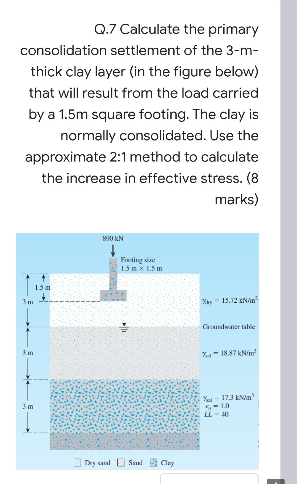 Solved Q.7 Calculate the primary consolidation settlement of | Chegg.com