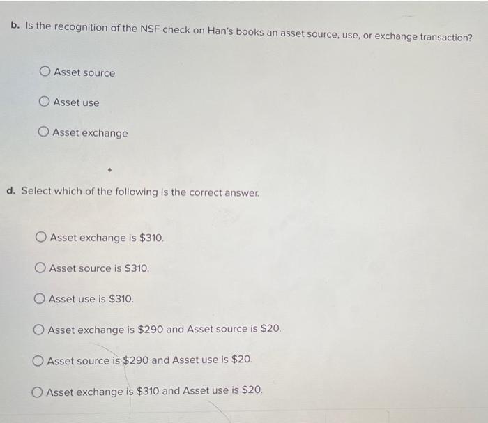 Solved Han's Supplies' bank statement contained a $290 NSF | Chegg.com