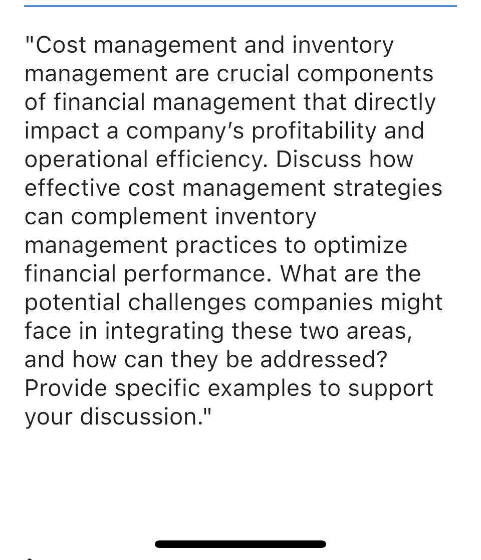 Solved "Cost management and inventory management are crucial | Chegg.com