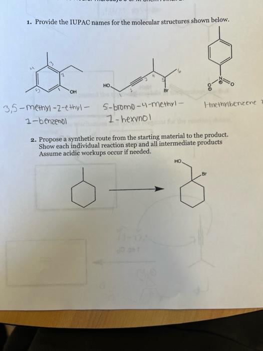 Solved 1. Provide the IUPAC names for the molecular | Chegg.com