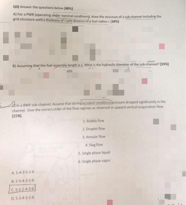 Q3) Answer the questions below [40%] A) For a PWR | Chegg.com