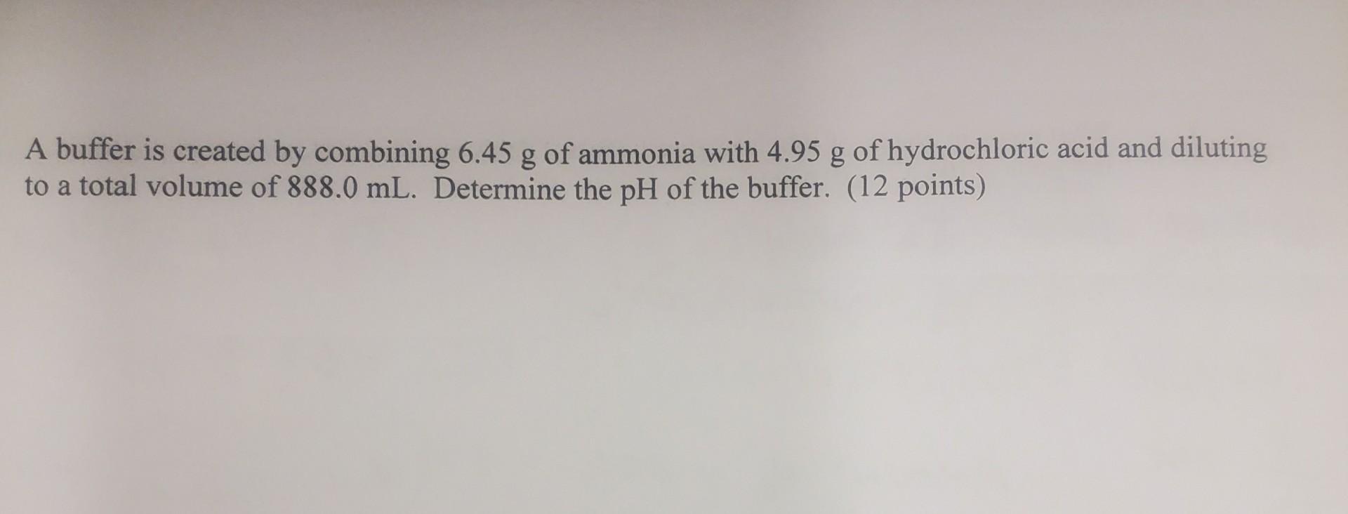 Solved A buffer is created by combining 6.45 g of ammonia | Chegg.com