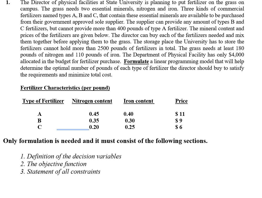 Solved 1. ﻿The Director of physical facilities at State | Chegg.com