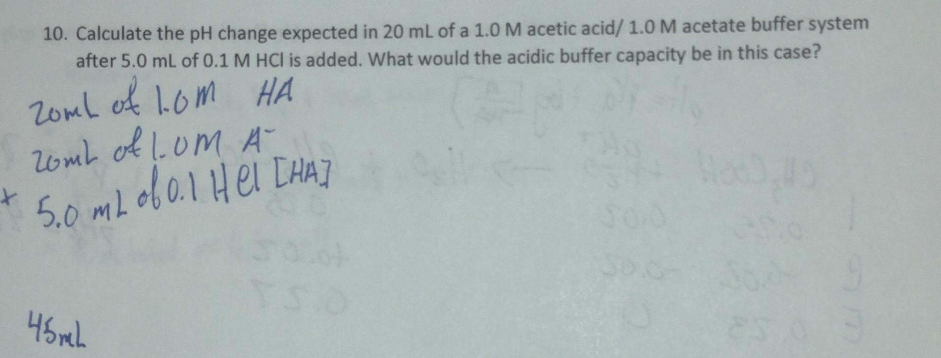 Solved Calculate the pH change expected in 20 mL of a 1.0M | Chegg.com