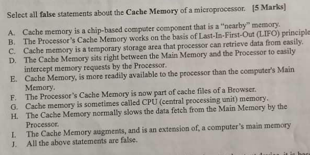 High Quality SOLUTION Select all false statements about the Cache Memory of | Chegg.com