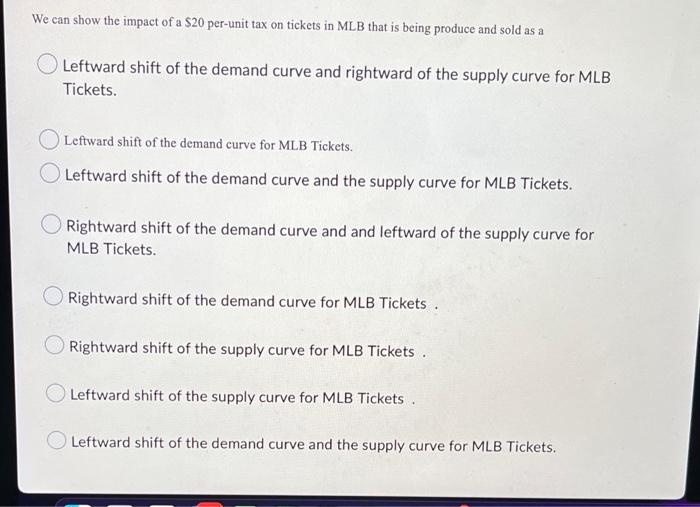 Solved We can show the impact of a $20 per-unit tax on | Chegg.com