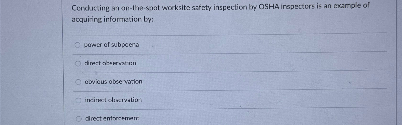 Solved Conducting an on-the-spot worksite safety inspection | Chegg.com