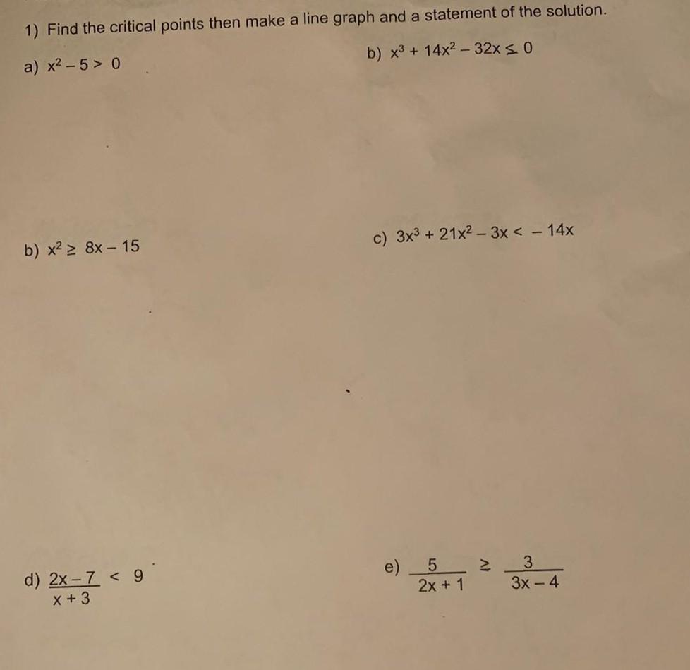 Solved 1) Find the critical points then make a line graph | Chegg.com