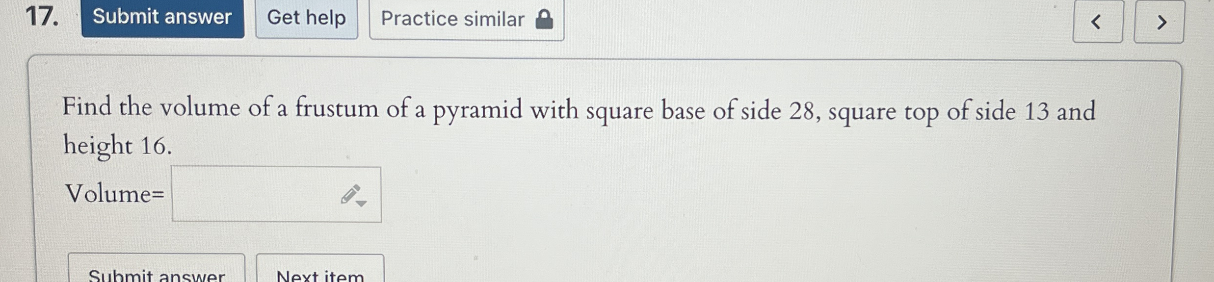 Solved q, | Find the volume of a frustum of a pyramid with | Chegg.com
