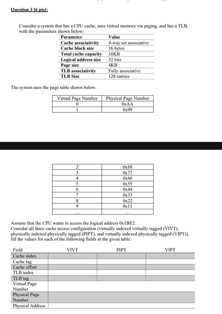 Solved Question 3 [6 ﻿pts]:Consider a system that has a CPU | Chegg.com