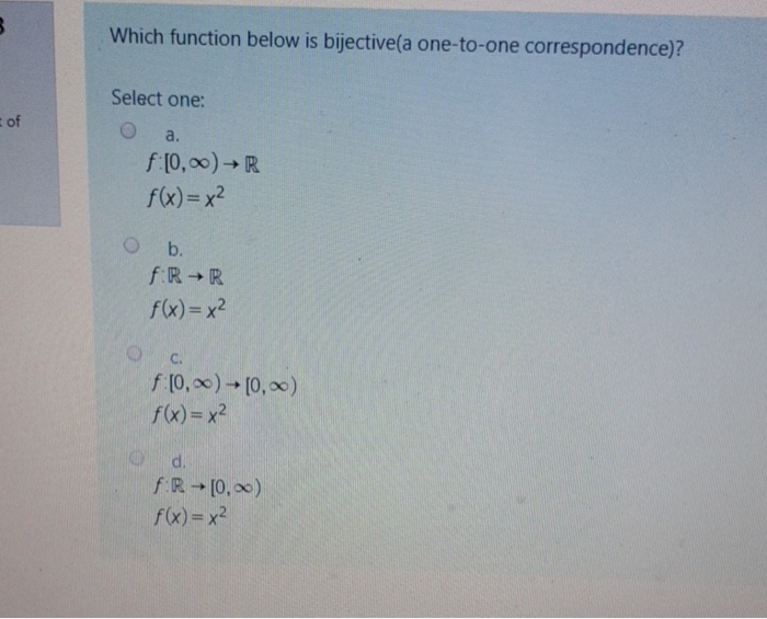 Solved Which function below is bijective(a one-to-one | Chegg.com