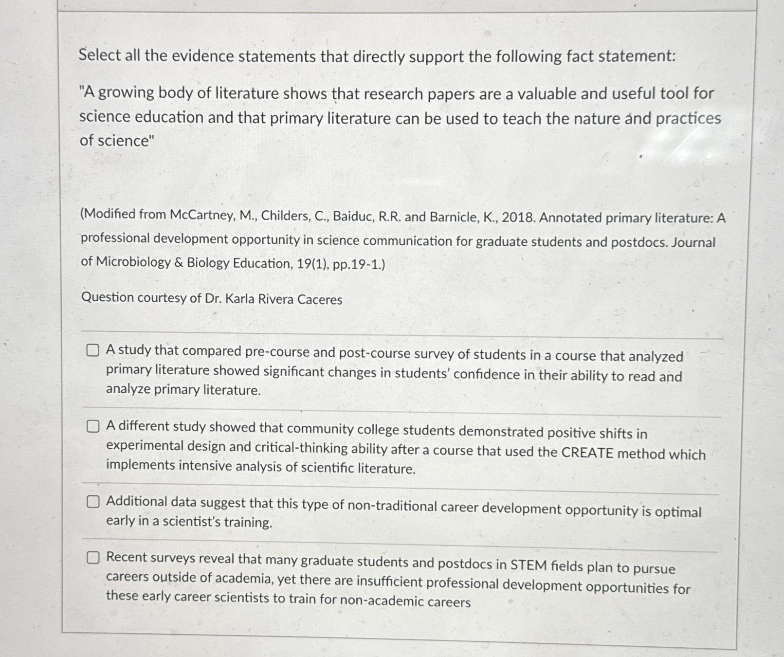 Solved Select all the evidence statements that directly | Chegg.com