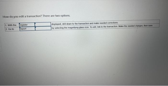 Solved How do you edit a transaction? There are two options. | Chegg.com