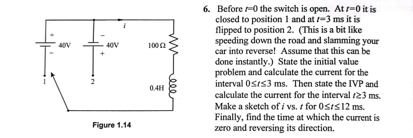 Solved Figure 1.146. ﻿Before t=0 ﻿the switch is open. At t=0 | Chegg.com