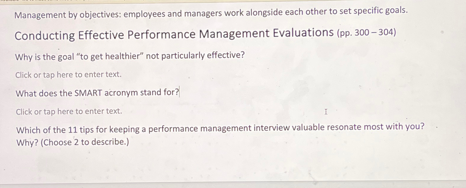 Solved Management by objectives: employees and managers work | Chegg.com