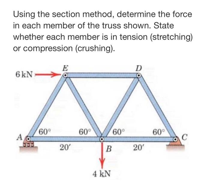 [Solved]: Using the section method, determine the force in