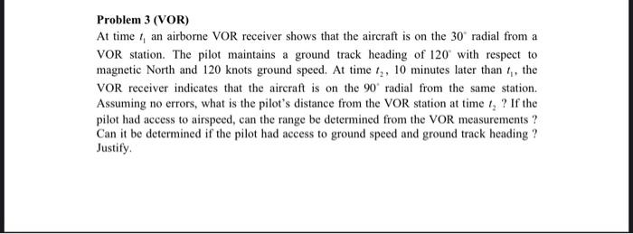 Solved Problem 3 (VOR) At time t1 an airborne VOR receiver | Chegg.com