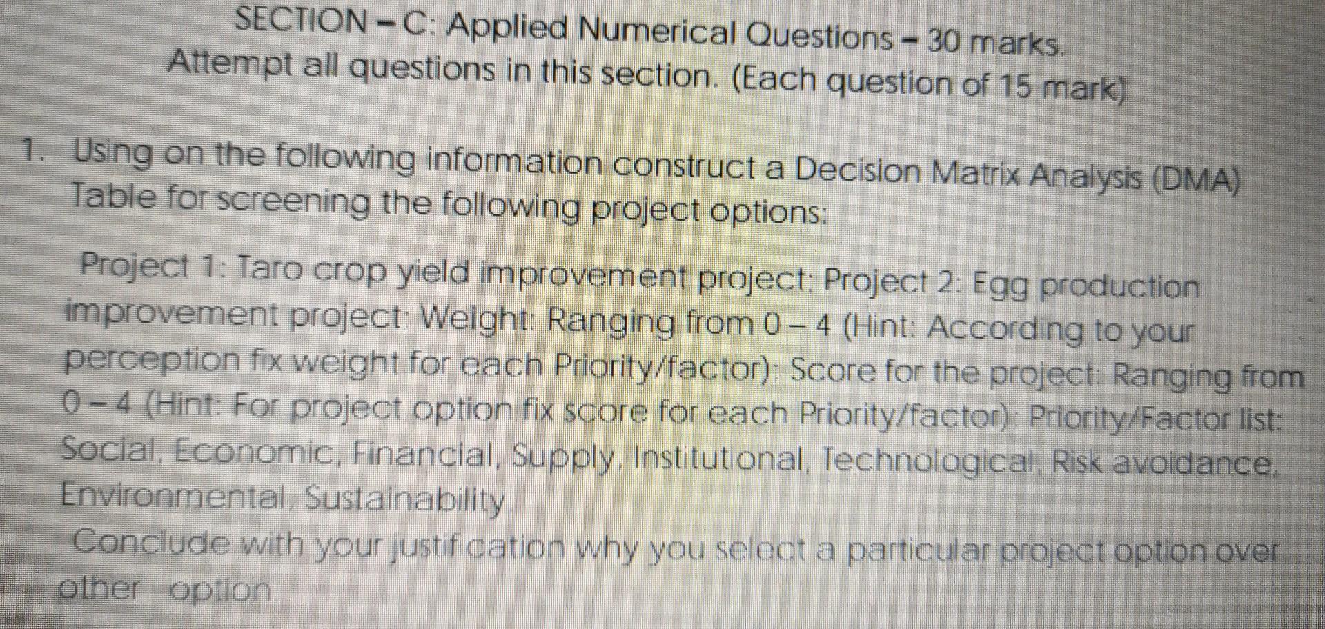 Solved SECTION-C: Applied Numerical Questions - 30 marks. | Chegg.com