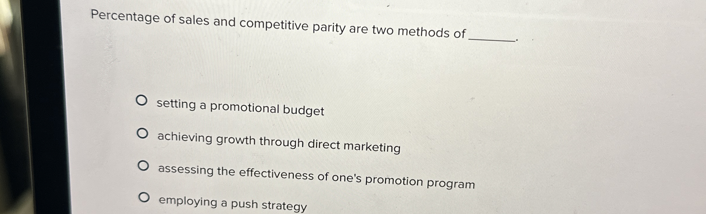 Solved Percentage of sales and competitive parity are two | Chegg.com