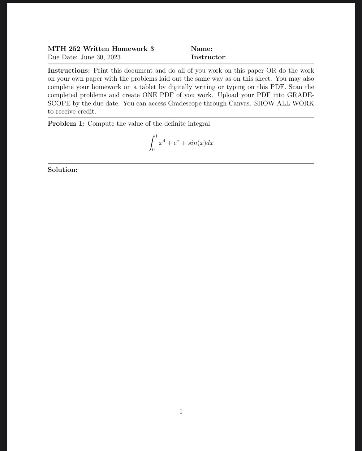 Solved MTH 252 ﻿Written Homework 3Due Date: June | Chegg.com