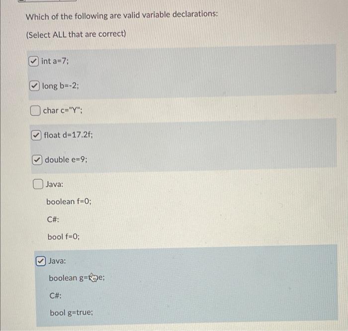 Solved Which Of The Following Are Valid Variable 