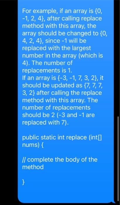 Solved For the following method header, write the body of | Chegg.com