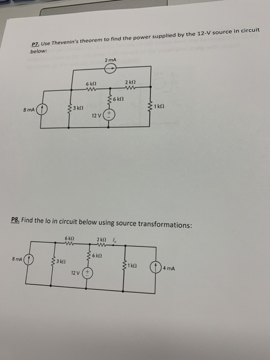 Solved PZ. Use Thevenin's theorem to find the power supplied | Chegg.com