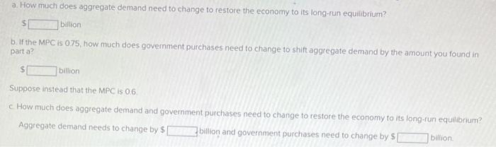 Solved a. How much does aggregate demand need to change to | Chegg.com