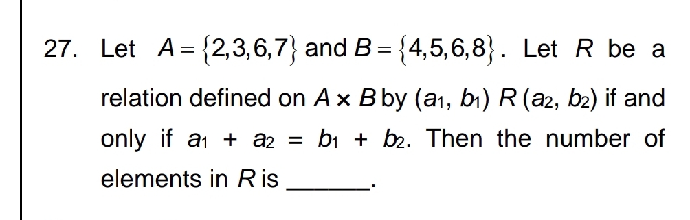 Solved Let A={2,3,6,7} ﻿and B={4,5,6,8}. ﻿Let R ﻿be a | Chegg.com