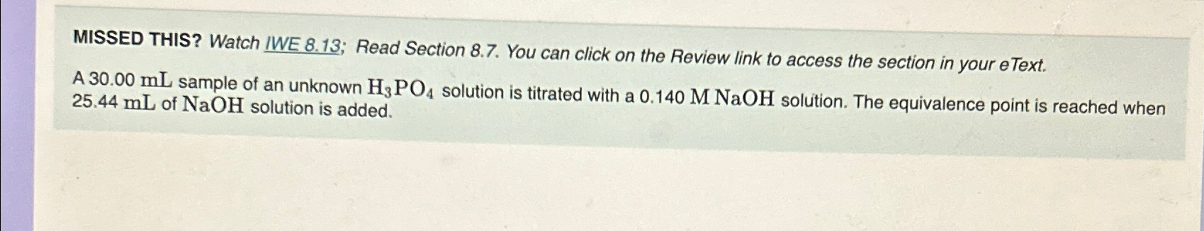 Solved A 30.00mL ﻿sample of an unknown H3PO4 ﻿solution is | Chegg.com
