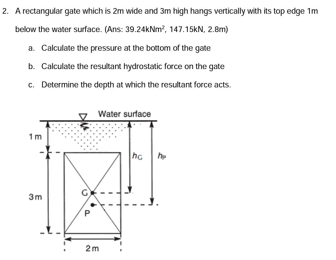 Solved A plane rectangular gate which is 2m wide and 3m high | Chegg.com