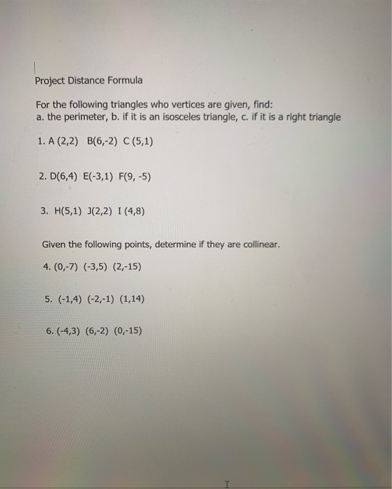Solved Project Distance Formula For the following triangles | Chegg.com