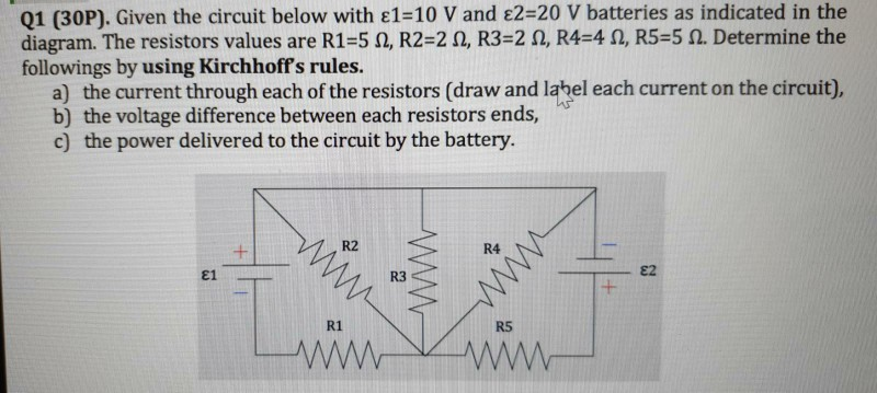 Solved Q1 (30P). Given the circuit below with €1=10 V and | Chegg.com