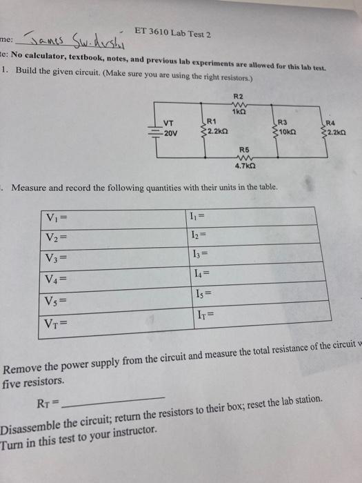 Solved ET 3610 Lab Test 2 ne: James Sw.dershi te: No | Chegg.com