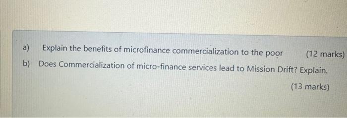 Solved a) Explain the benefits of microfinance | Chegg.com