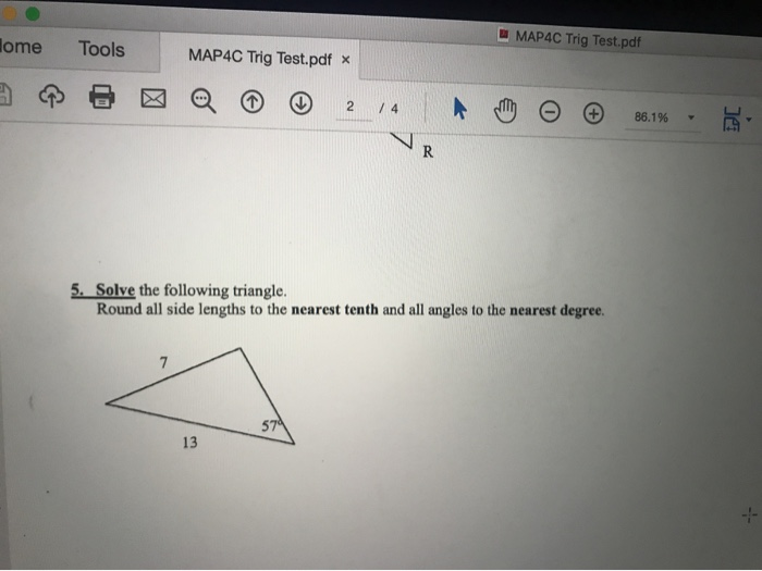 Solved MAP4C Trig Test.pdf Home Tools MAP4C Trig Test.pdf x | Chegg.com